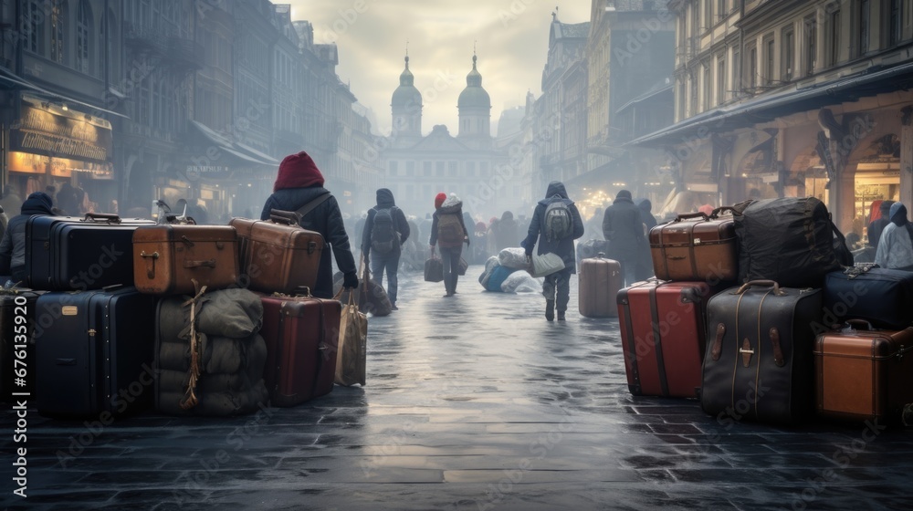 Modern world problem refugees, displaced immigrants emigrants, war ...