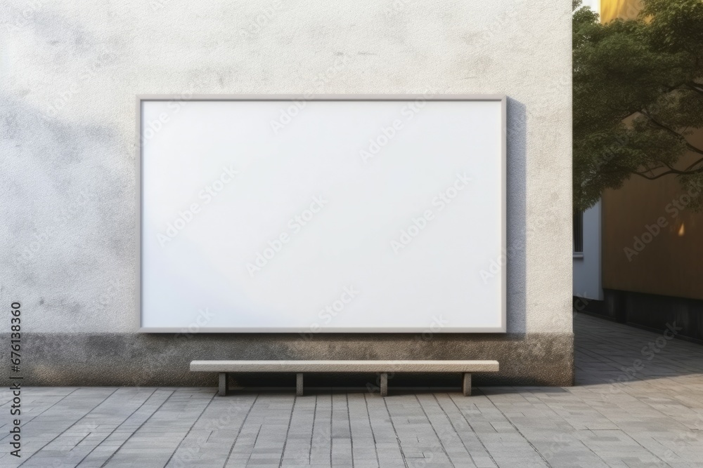 White canvas billboard on a stone gray wall in the street. Mock up ...