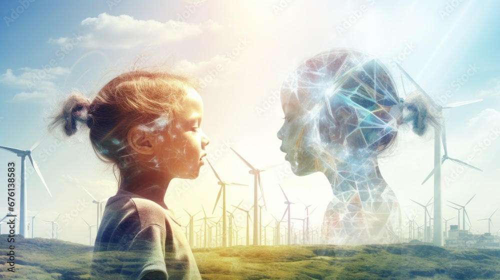 children and clean energy concept, light colors, Environmentally ...