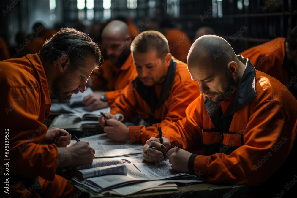 Prisoners working on a prison newspaper, honing their journalistic ...