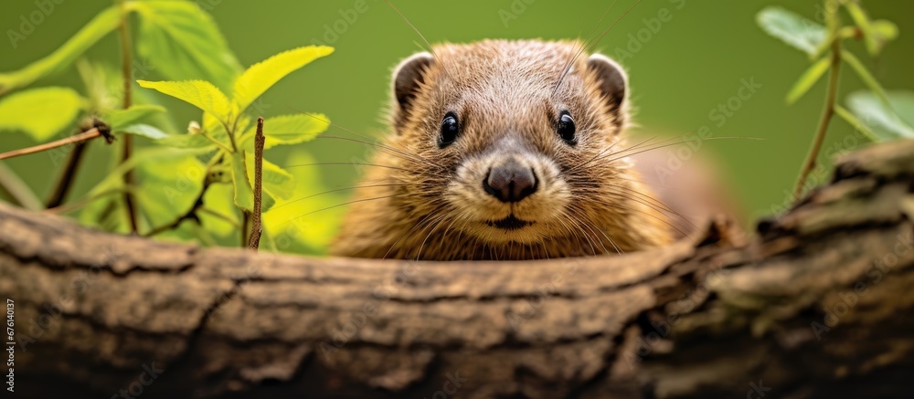 In the vast and beautiful forest a cute young mammal emerged from the ...