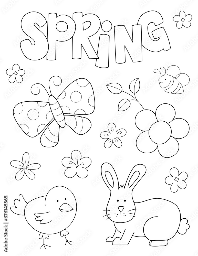 spring things coloring page. you can print it on standard 8.5x11 inch ...