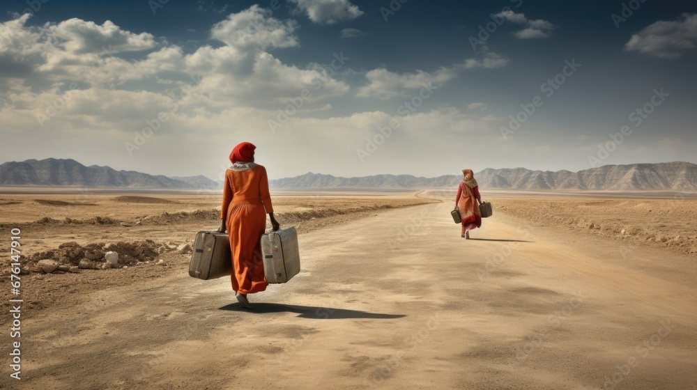 Modern world problem refugees, displaced immigrants emigrants, war ...