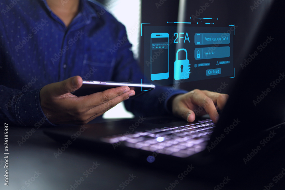 2fa Two Factor Authentication Concept With Businessman Input Secure Code To Verify And Access