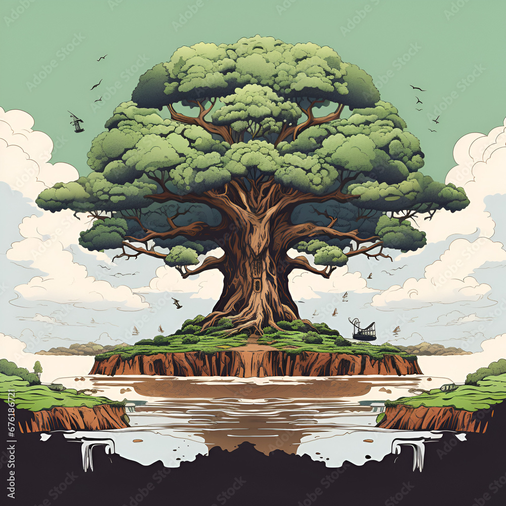 Artistic Style Giant Tree Green Tree Tree of Life Painting Drawing ...