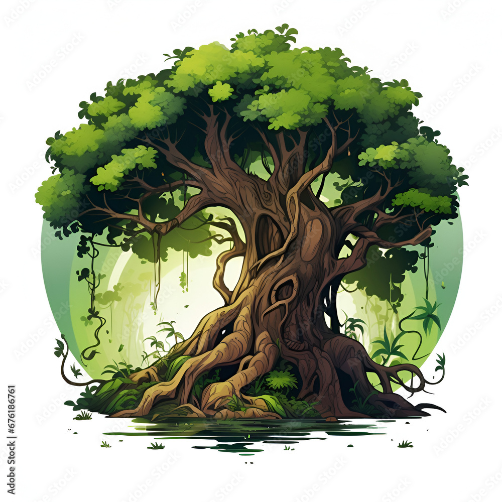 Artistic Style Giant Tree Green Tree Tree of Life Painting Drawing ...