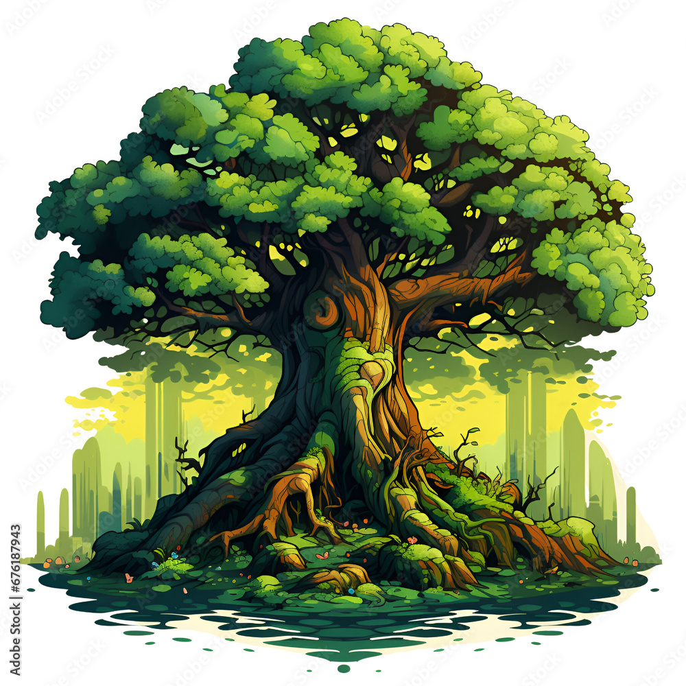Giant Tree Green Tree Tree of Life Cartoon Style Illustration No ...