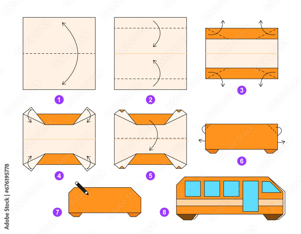 Vetor de School bus origami scheme tutorial moving model. Origami for ...