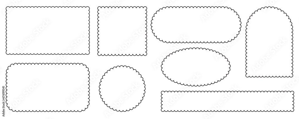 Scallop edge border and frame. Square circle and rectangle shape ...