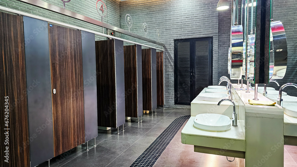Row of public toilet modern design interior, Modern Public Restroom ...