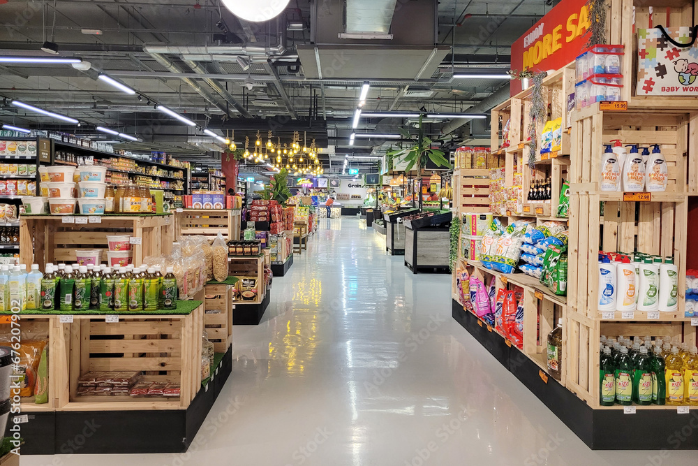 PENANG, MALAYSIA - 24 SEP 2023: Modern interior view of TMG Plus Grocer ...