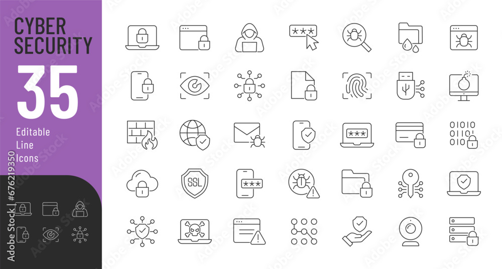 Cyber Security Line Editable Icons set. Vector illustration in thin ...