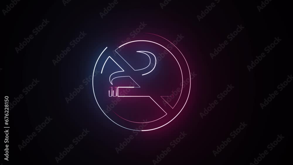 No smoking neon sign in black background. No smoking sign icon warning ...