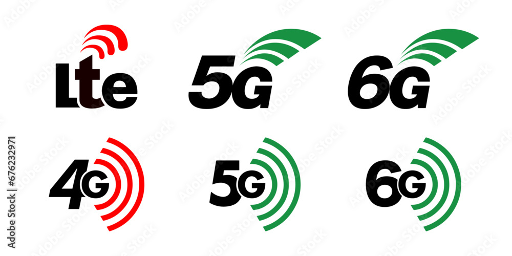 Lte, 4G 5G and 6G Icon vector transparent for app or mobile device. Lte, 3g, 4g, 5g and 6g ...