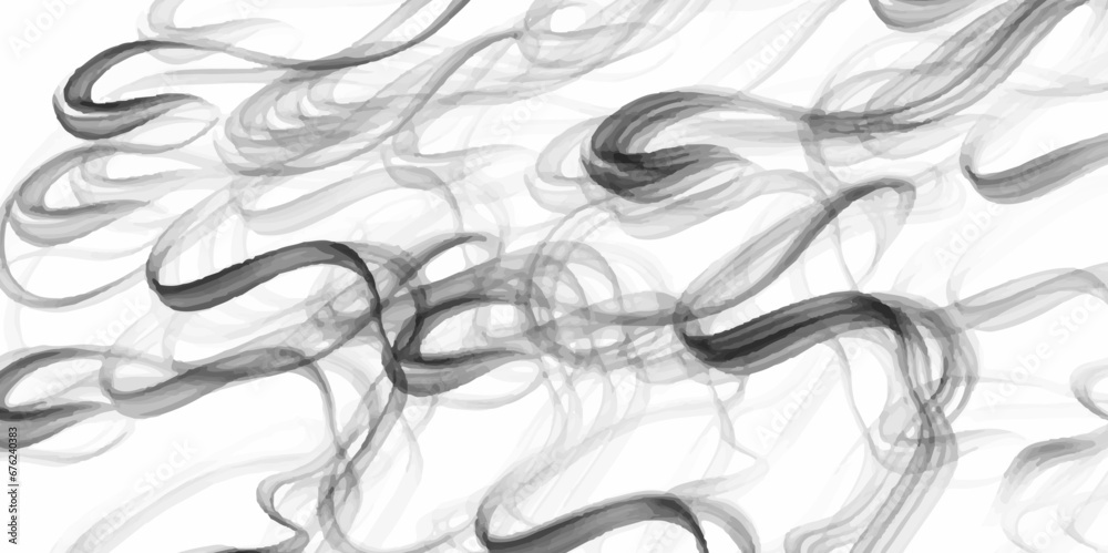Twisted plumes of smoke, movement of black smoke on a white background ...