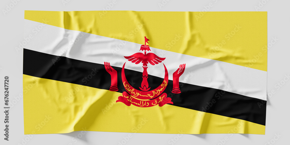 Flag of Brunei. Fabric textured Brunei flag isolated on white ...