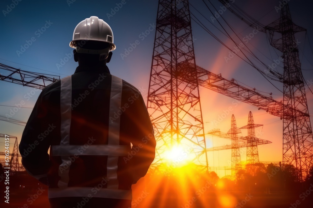 Picture of an electrical engineer standing and watching at the electric ...