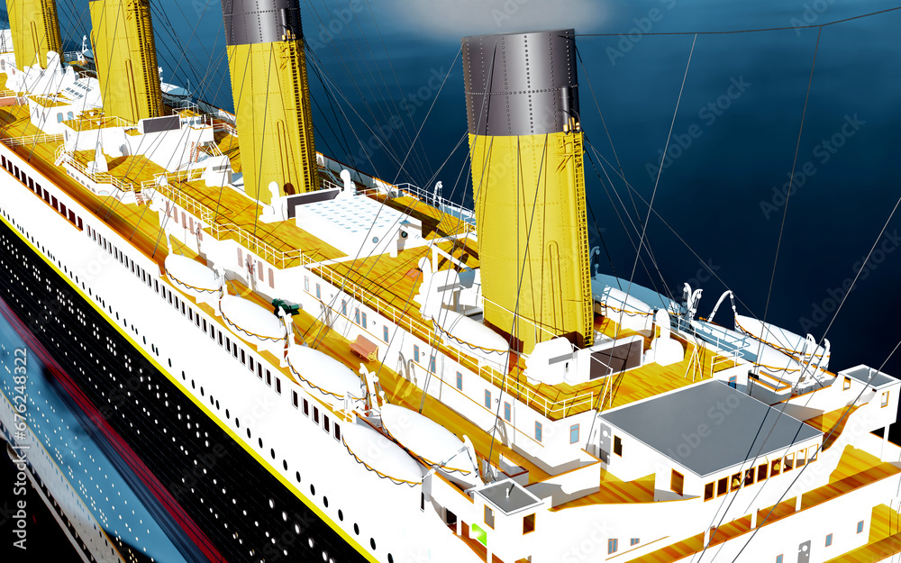Steamboat ocean liner ship boat deck view 3D render image in HDR Stock ...