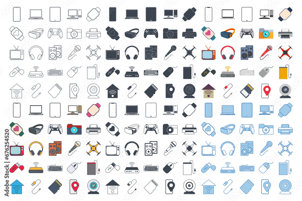 device icon mega set, Included icons as Laptop, Drone, Speaker, gamepad ...