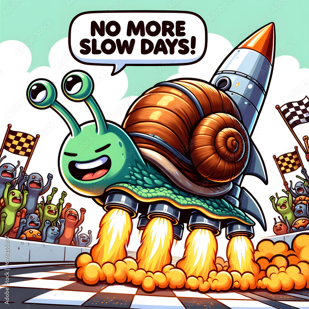 Illustration clipart of a snail with a rocket strapped to its shell ...