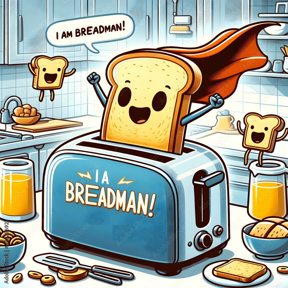 Illustration of a cartoon toast popping out of a toaster with a ...