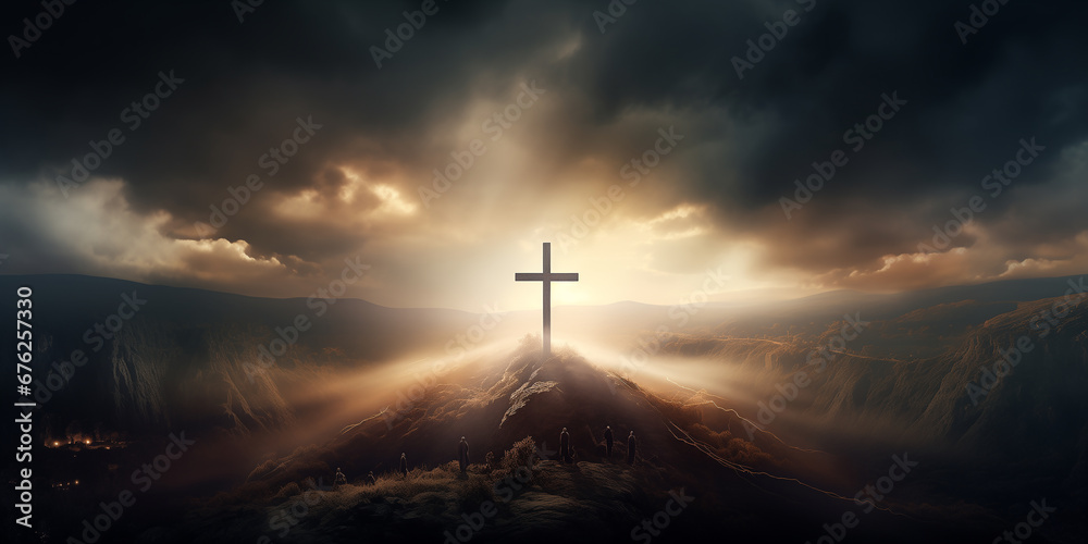 Sacred Crucifixion Scene: Illuminated Holy Cross Representing the Death ...