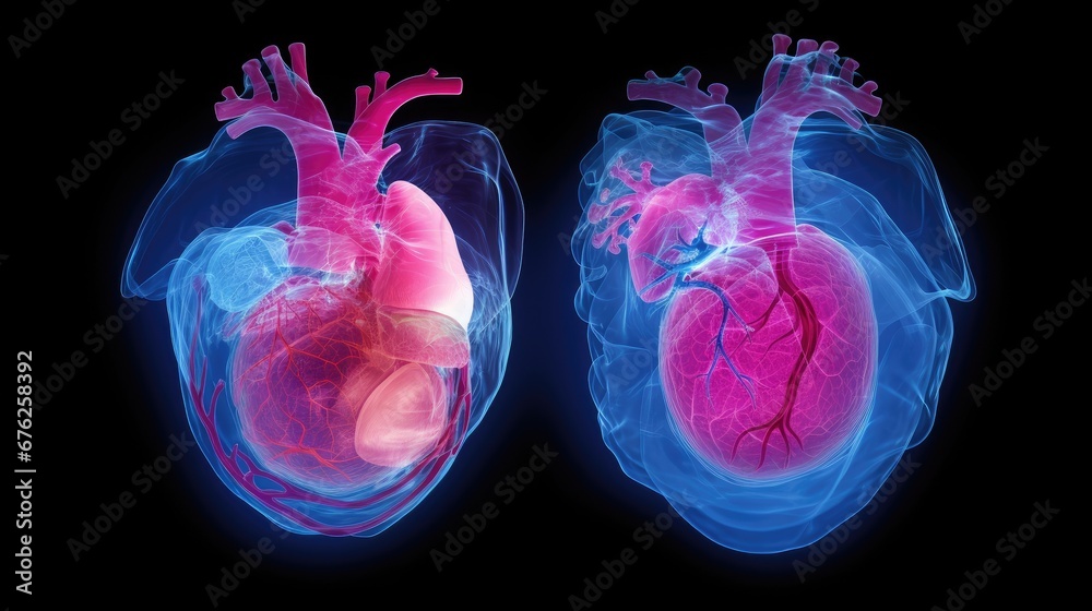 Pacemaker in heart disease. Coloured chest X-ray showing a pacemaker ...