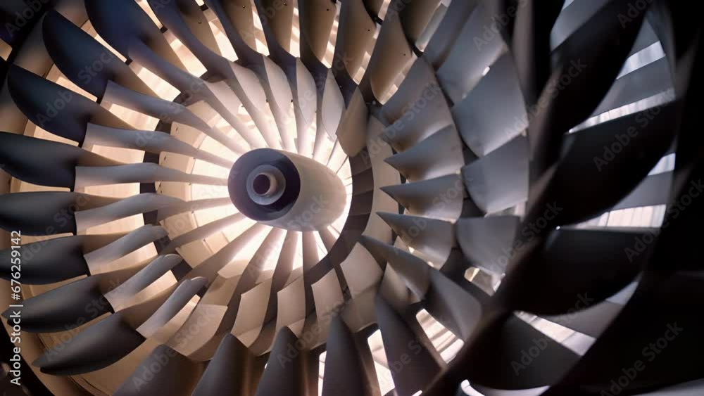 Zoomed in on a rotating turbine inside the bioenergy plant. The turbine ...