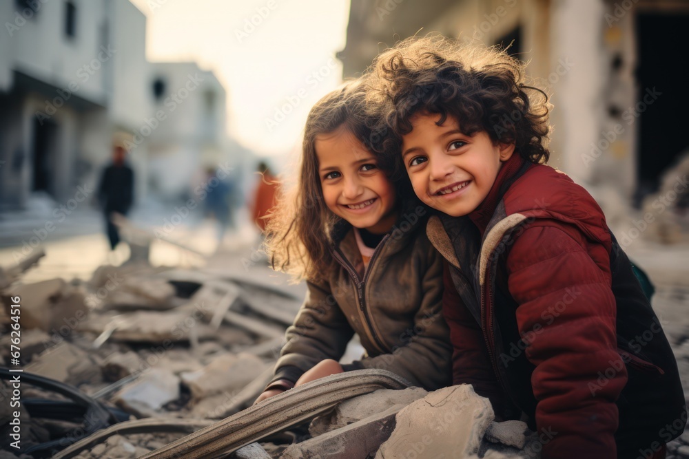 Photo & Art Print Portrait of refugee children living in the camp, Kowit