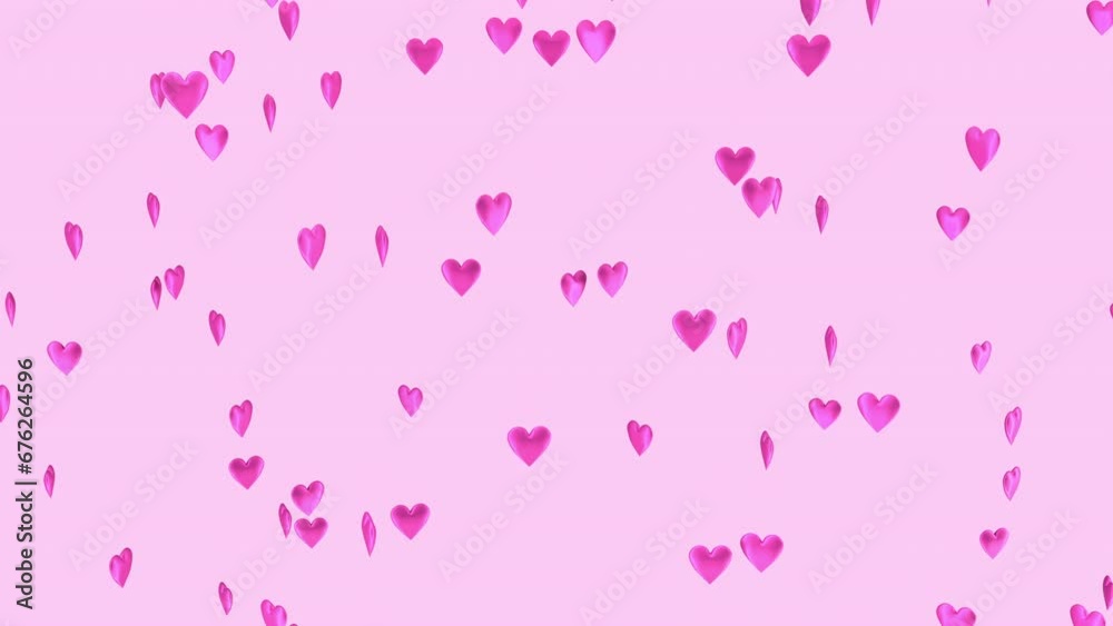 Spinning pink heart falling, Pink background, 4K 3DCG, Love for ...