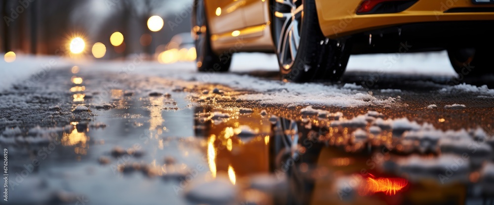 Closeup Car Tires Winter On Road , Background Image For Website ...