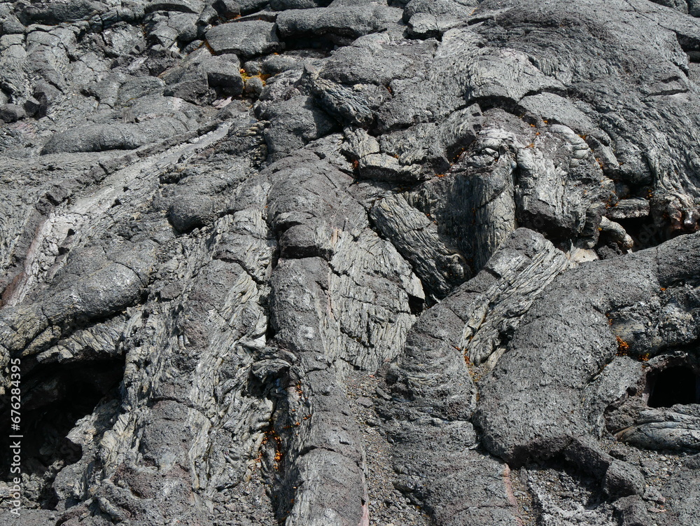 ropy pahoehoe, lava flows rock in Piton de la Fournaise, Reunion island ...