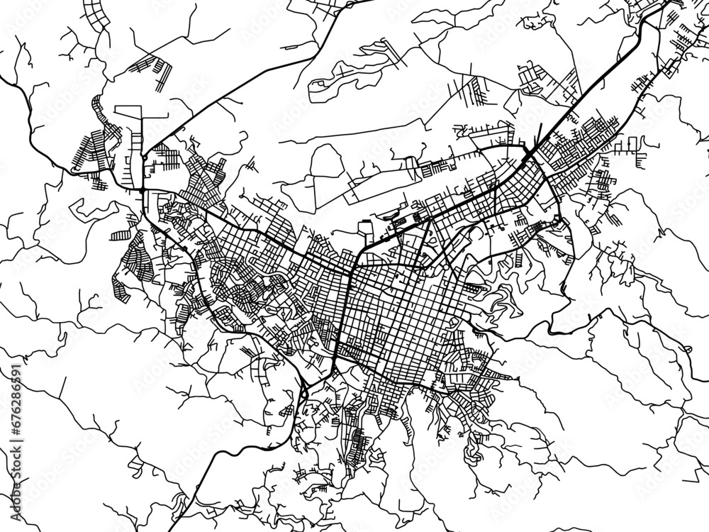 Vector road map of the city of Popayan in Colombia with black roads on ...