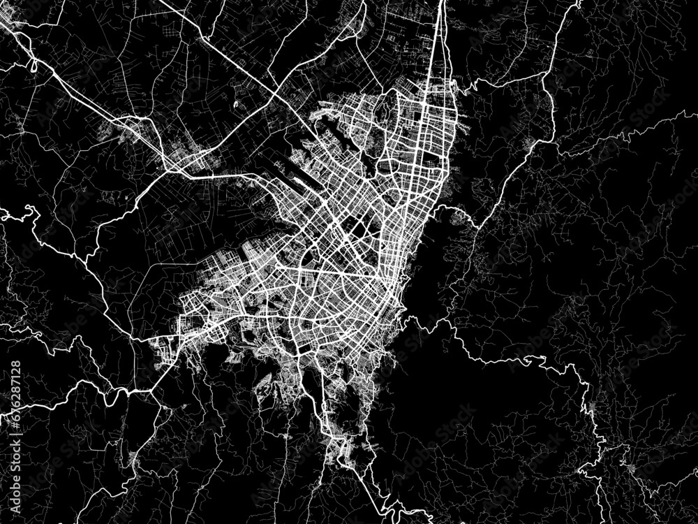 Vector road map of the city of Bogota in Colombia with white roads on a ...