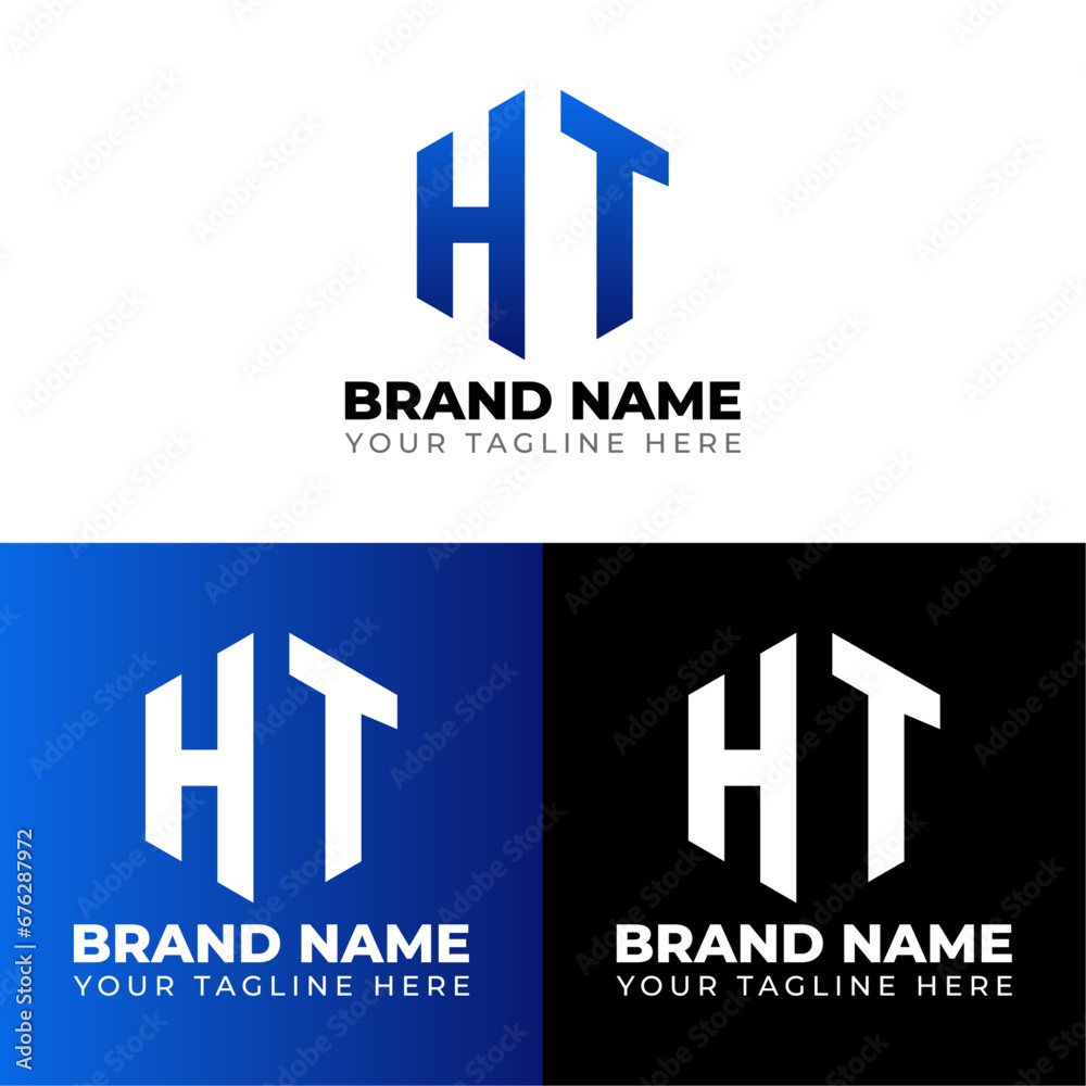 H T Double Letters Polygon Logo, Two letters H T logo design ...