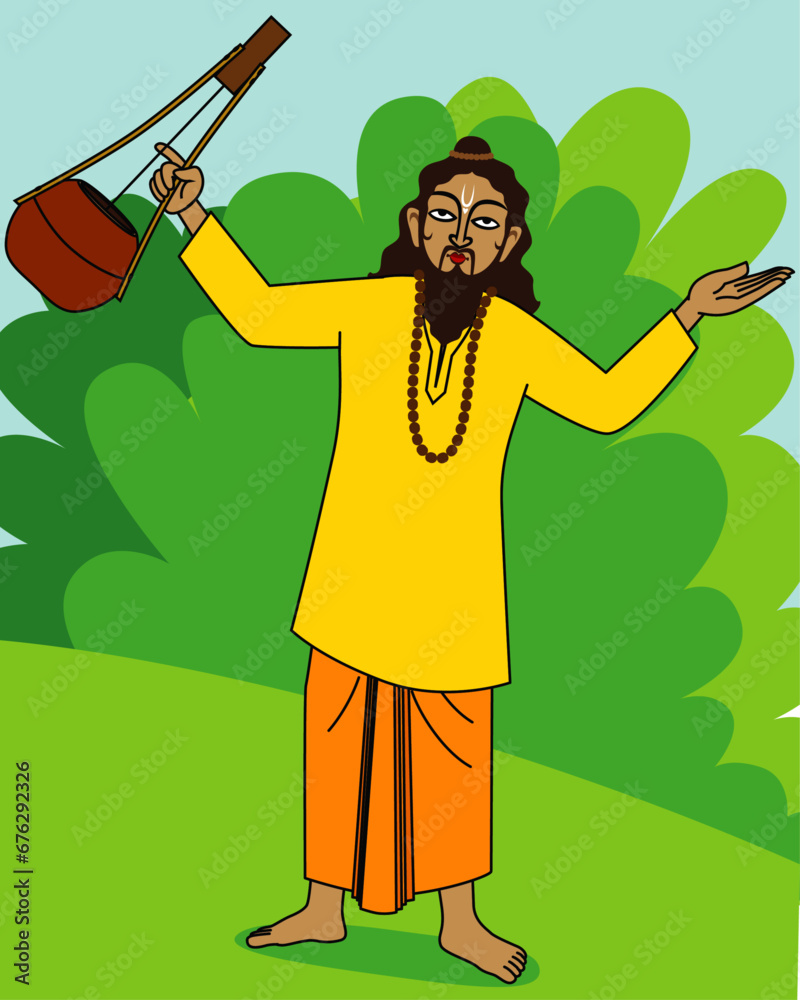 Baul singer singing song in West Bengal, India, artist playing Ektara ...