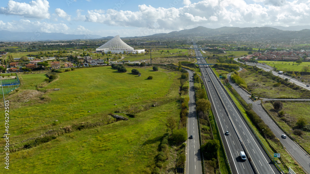 Aerial view of the Calatrava's Sail construction site in the Tor ...