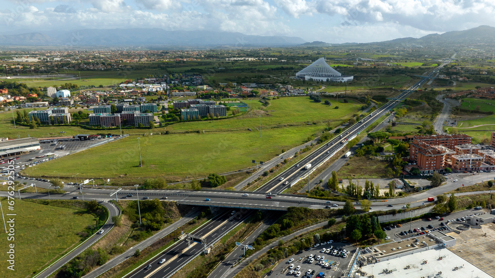 Aerial view of the Calatrava's Sail construction site in the Tor ...