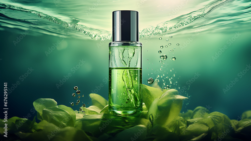Collagen extract cosmetics of sea plants for product mockup. Algae ...
