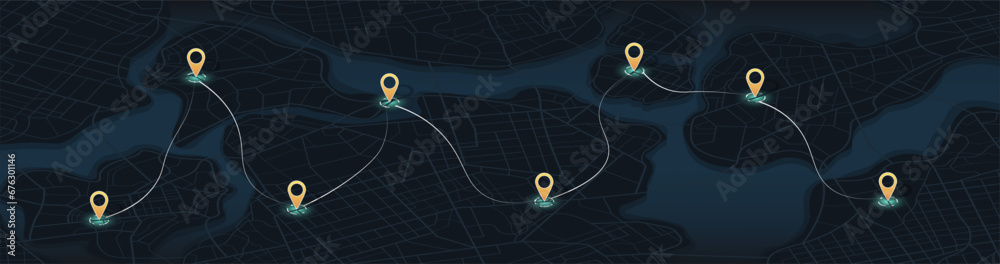 Gps tracking map, streets and blocks, route. Track navigation pins on ...