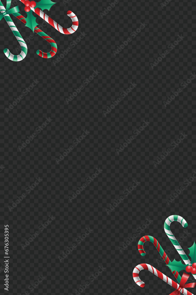 Vector 3D Realistic Red and Green Candy Canes Vertical Frame Isolated ...