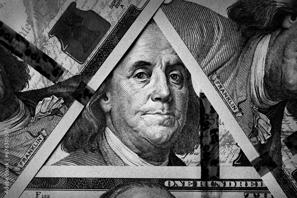 Dolar USA close up. Benjamin Franklin's eyes from a hundred-dollar bill ...
