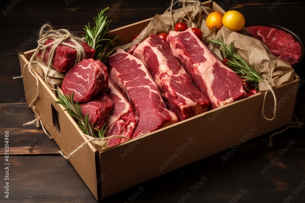 Premium Cuts Unveiled: A Meat Delivery Box Showcasing an Assortment of ...
