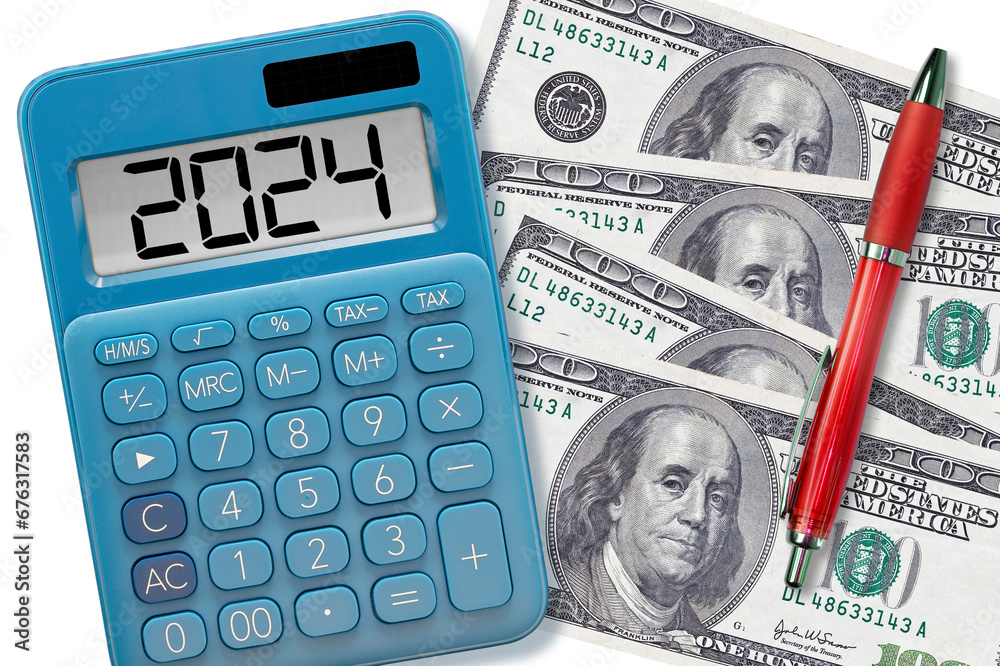New financial year 2024 - Budget 2024 concept with calculator and US ...