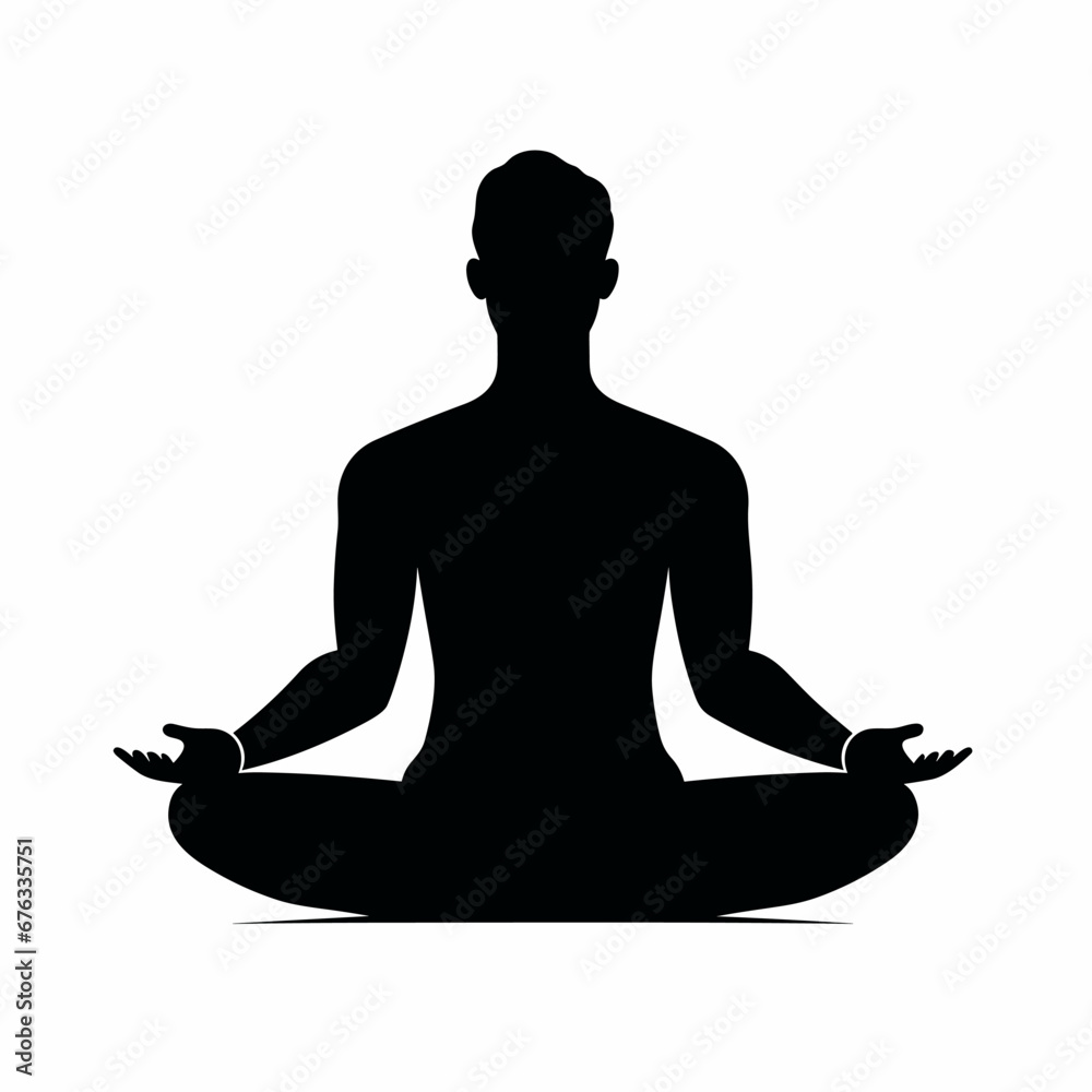Meditating man black icon on white background. Meditating man ...