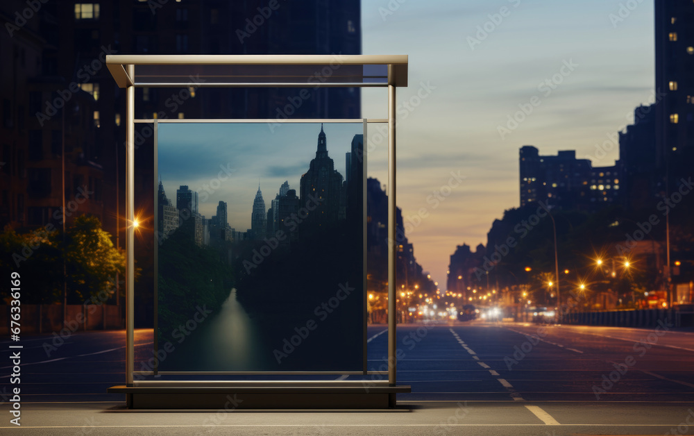 Outdoor billboard mockup on a city background with buildings and road ...