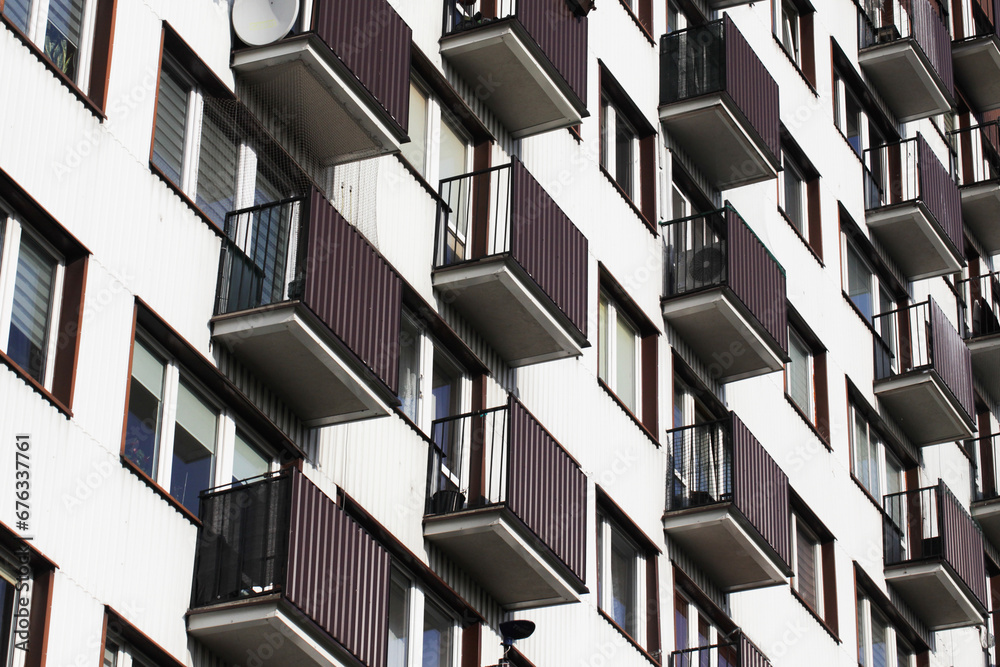 Eastern Europe architecture background. High block of flats skyscraper ...