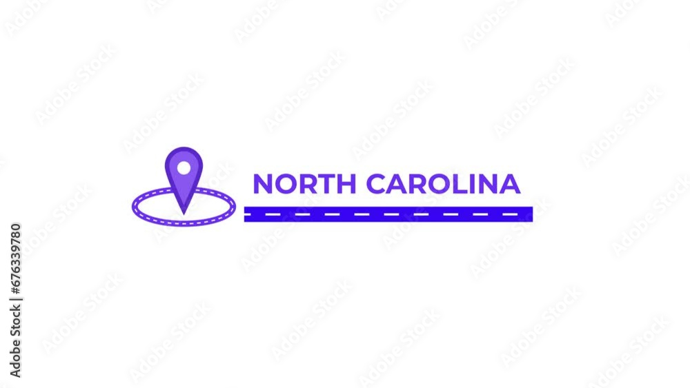 North Carolina location name maps icon animation. Alpha matte with ...