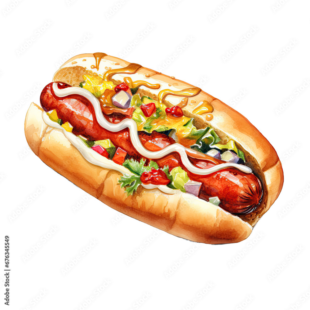 Hot dog watercolor clipart on transparent background. Generative AI ...