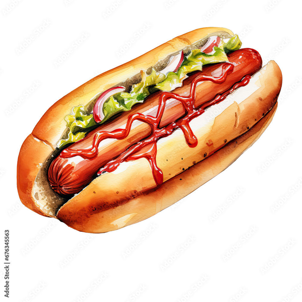 Hot dog watercolor clipart on transparent background. Generative AI ...